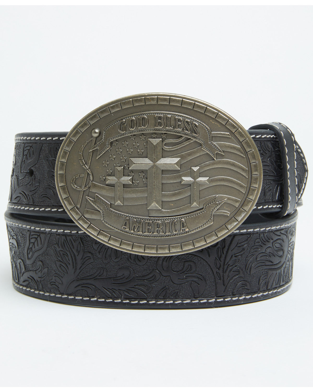 Cody James Men's God Bless America Tooled Buckle Belt