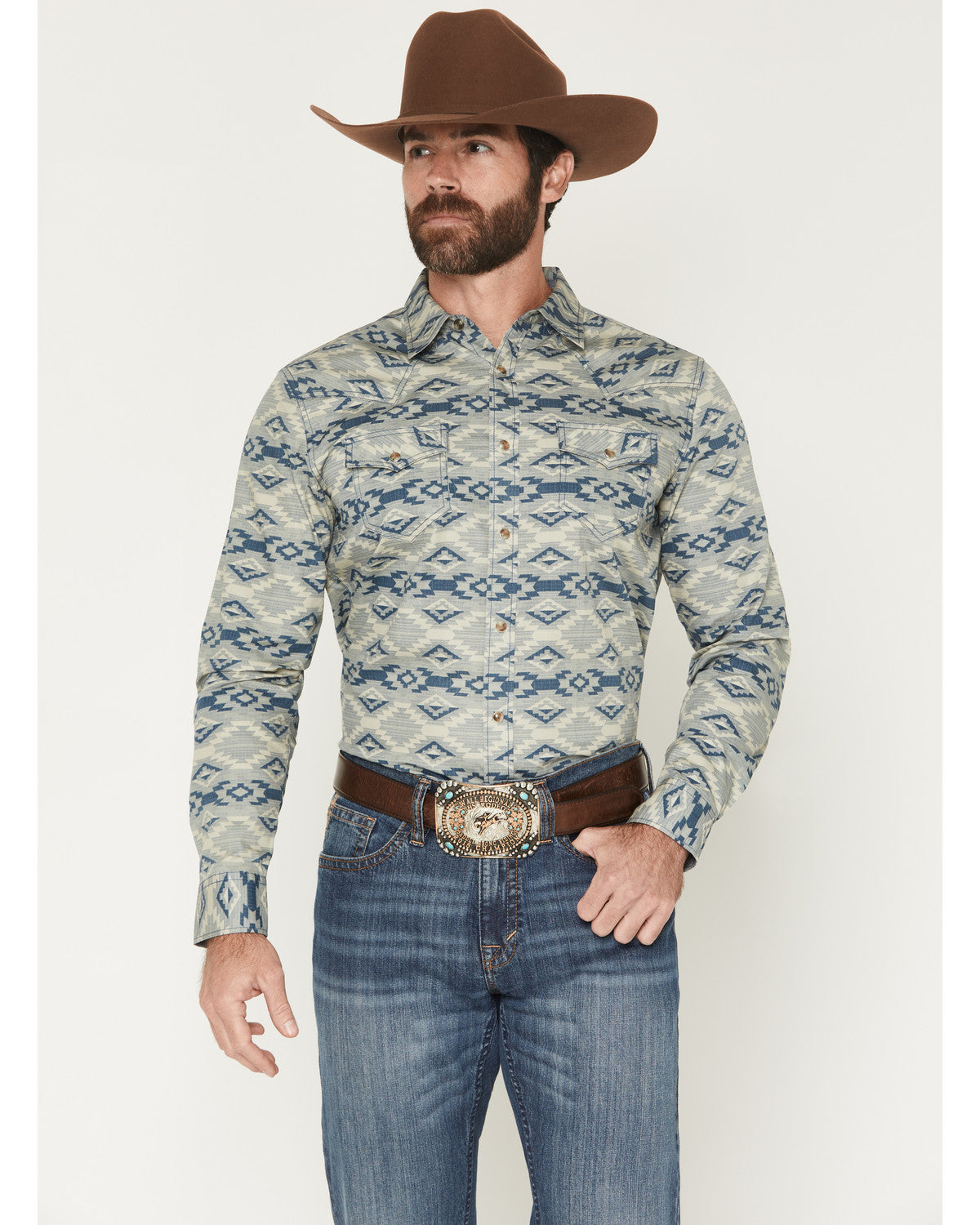Cody James Men's Wider Southwestern Print Long Sleeve Snap Western Shi
