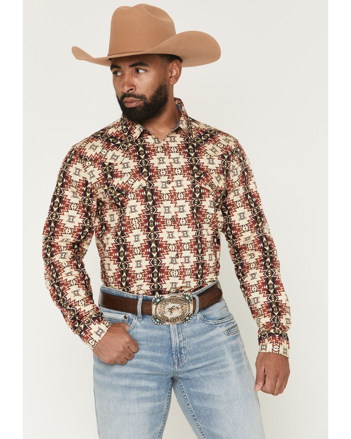 Cody James Men's Thatcher Southwestern Print Long Sleeve Snap Western