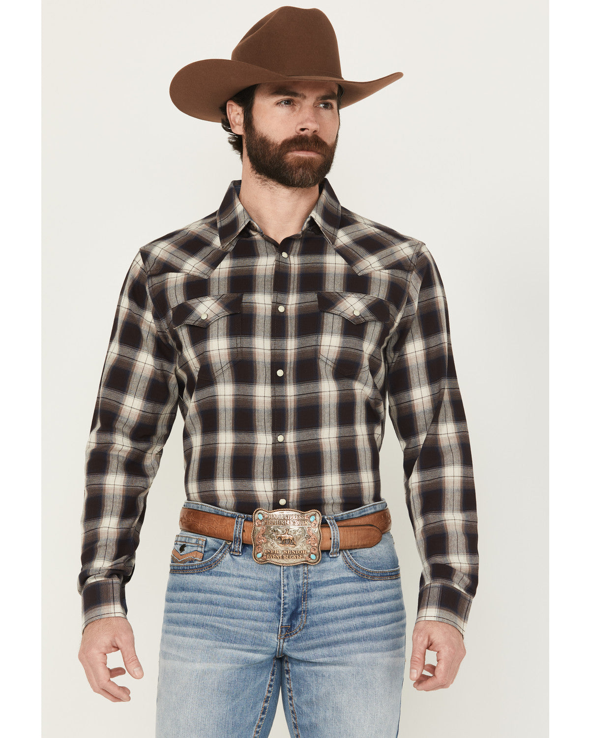 Cody James Men's Cowboy Code Plaid Print Long Sleeve Snap Western Shir