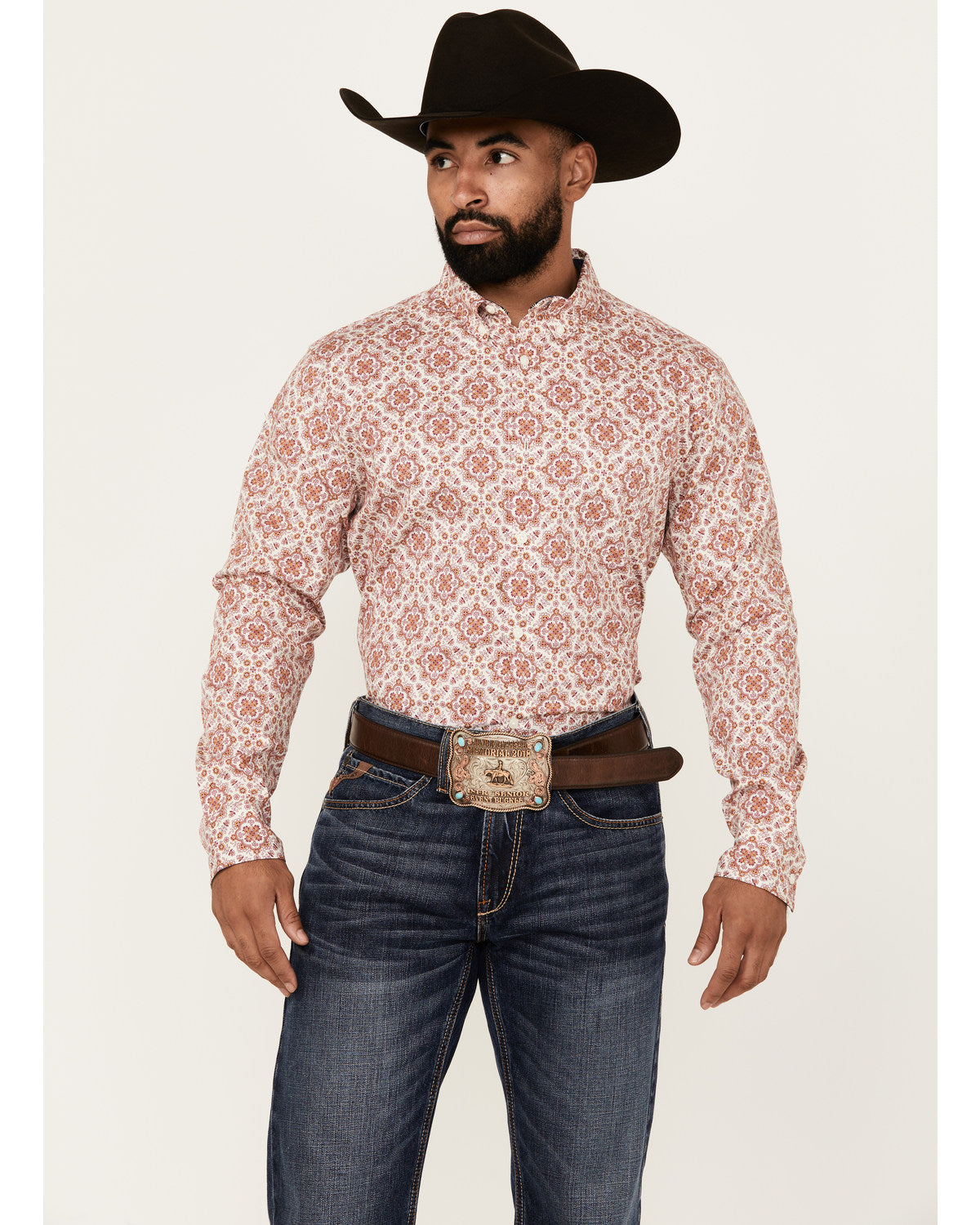 Cody James Men's Lucky One Medallion Print Long Sleeve Button-Down Str