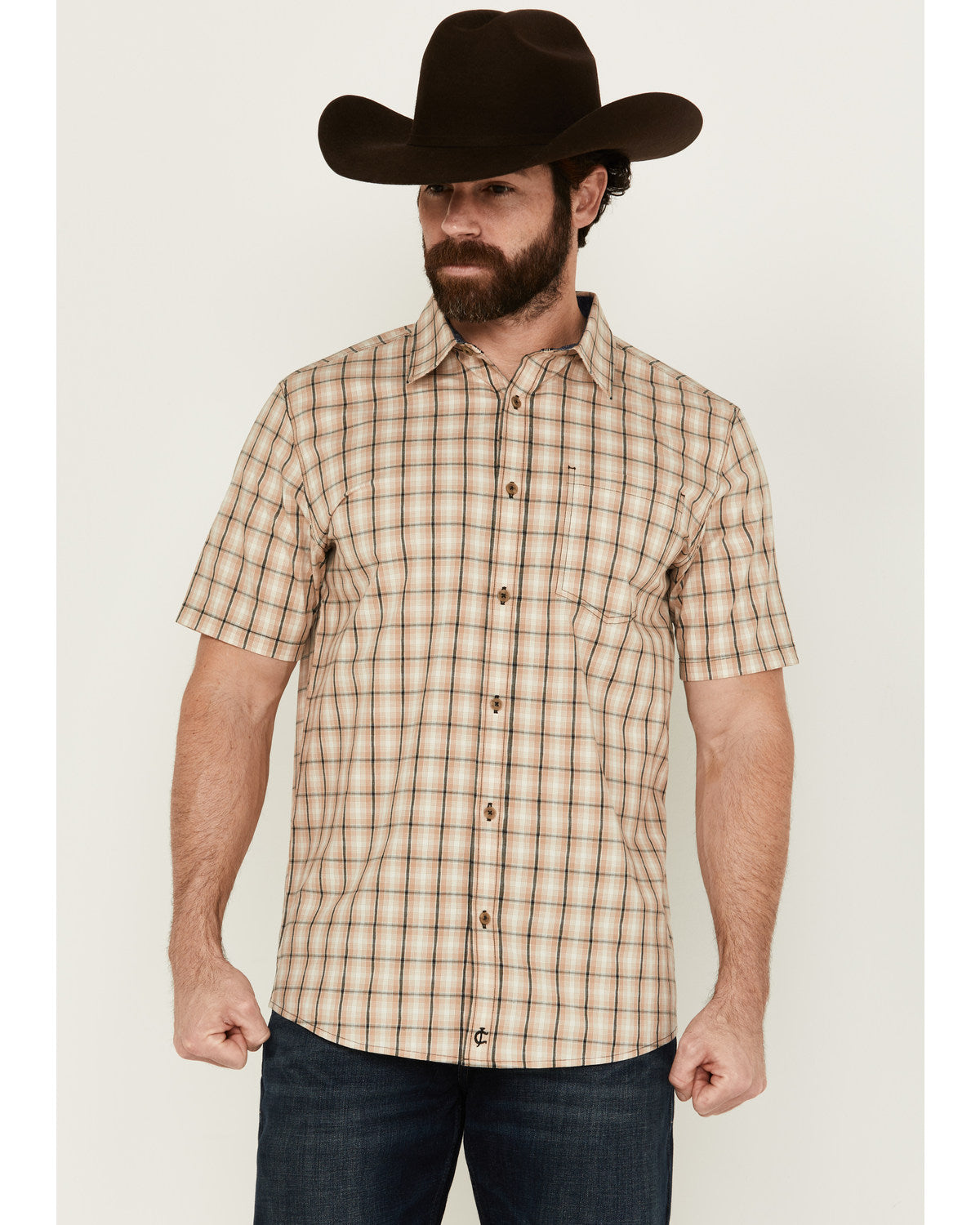 Cody James Men's Adios Plaid Print Short Sleeve Button-Down Western sh