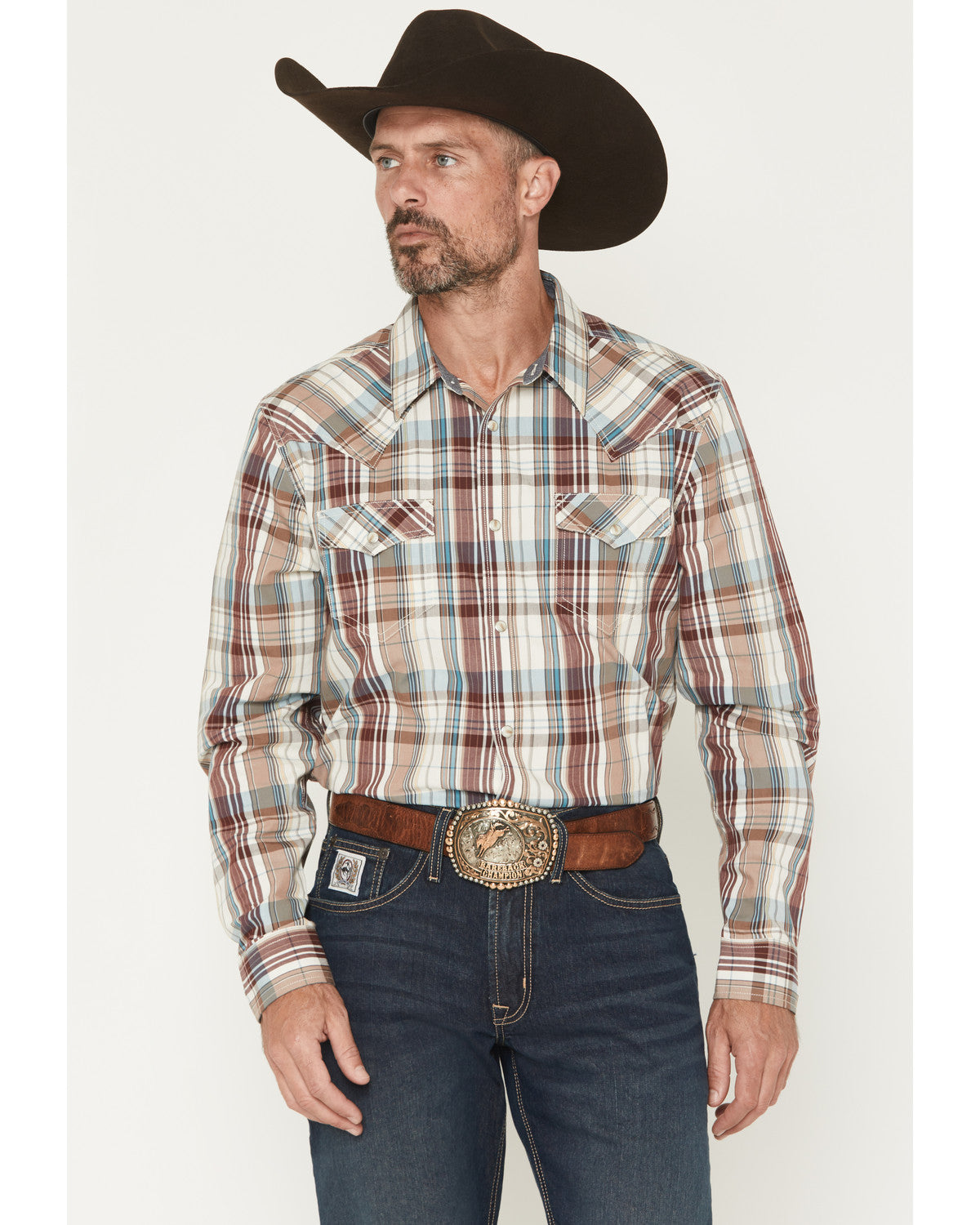 Cody James Men's Ridge Rider Plaid Print Long Sleeve Snap Western Shir